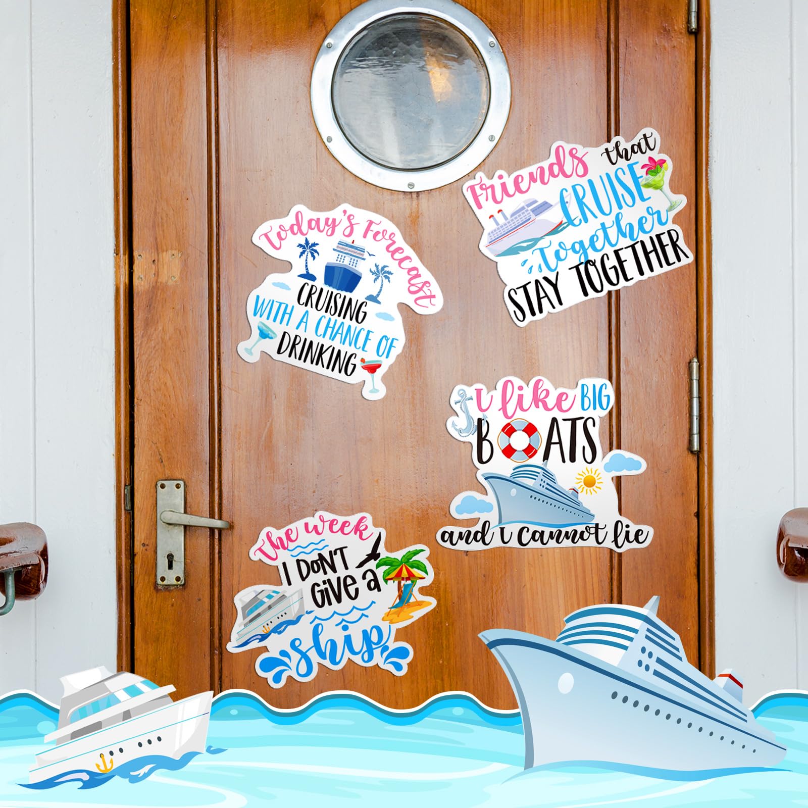 Geiserailie 5 Pcs Cruise Door Magnets Funny Cruise Ship Door Magnets Magnetic Cruise Door Magnet Sticker Decorations, 7.6 x 6.2 Inch (Fresh Style)