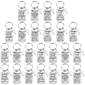 maitys 24 pcs christian keychains bulk gifts faith inspirational bible verse keychain with charm christian gifts(silver)