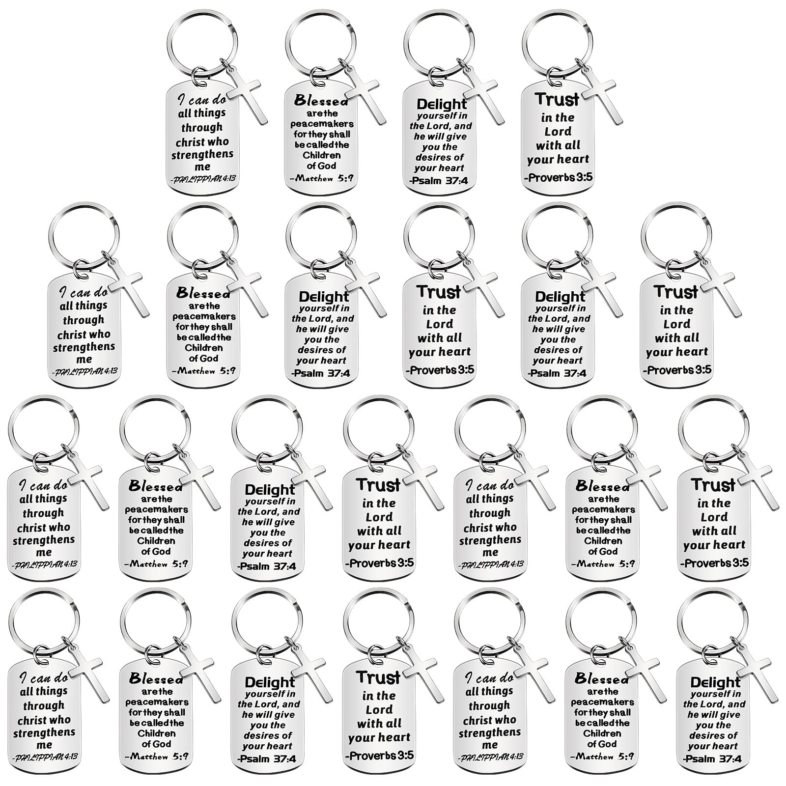 Maitys 24 Pcs Christian Keychains Bulk Gifts Faith Inspirational Bible Verse Keychain with Charm Christian Gifts(Silver)