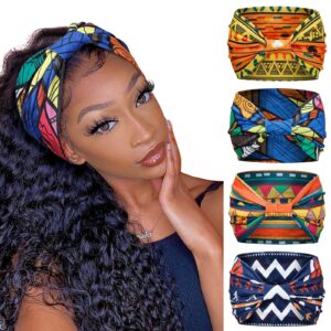 huachi wide headbands for women boho workout head bands for women’s hair african knotted non slip headwrap turban sport yoga girls bandeau hair accessories (pack of 4)