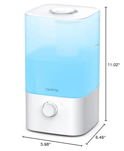 raydrop Humidifiers for Bedroom, 2.5L Top Fill Cool Mist Humidifiers for Home, Large Room, Baby, and Plant, Essential Oil Diffuser with Cycling 7 Color Lights, 360° Nozzle, Auto Shut-Off, White