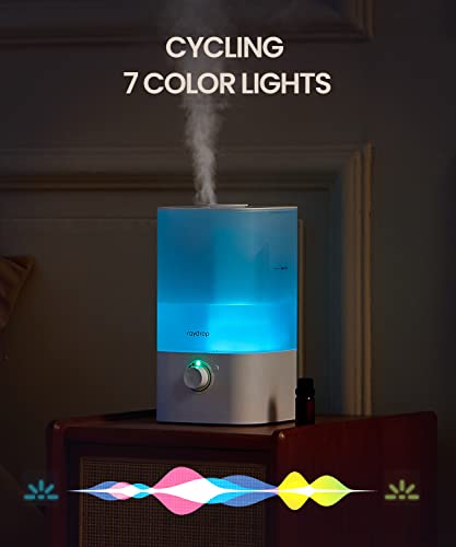 raydrop Humidifiers for Bedroom, 2.5L Top Fill Cool Mist Humidifiers for Home, Large Room, Baby, and Plant, Essential Oil Diffuser with Cycling 7 Color Lights, 360° Nozzle, Auto Shut-Off, White