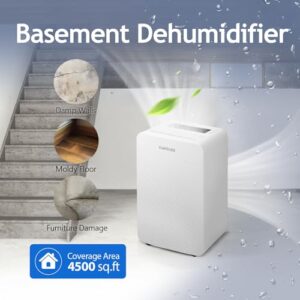 HUMSURE 4500 Sq. Ft 70 Pints Dehumidifier for Basement and Home, Bathroom, Bedroom, Equipped With Drainage Hose, Automatic Defrosting, 24-Hour Timer Function