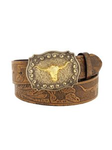 verdusa women's vintage western leather buckle belt yellow brown cattle 70