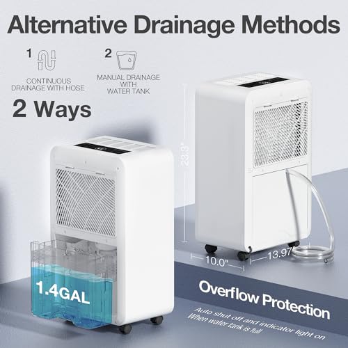 HUMSURE 4500 Sq. Ft 70 Pints Dehumidifier for Basement and Home, Bathroom, Bedroom, Equipped With Drainage Hose, Automatic Defrosting, 24-Hour Timer Function