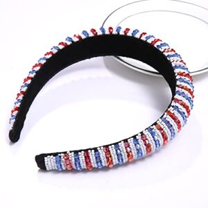 NVENF 4th of July Headbands for Women Red Blue White Crystal Rhinestone Padded Headbands American Flag Patriotic Headbands 4th of July Hair Accessory Gifts (Flag Color)