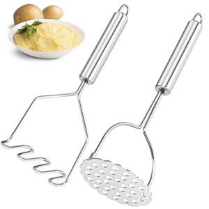 voovao 2 pcs potato masher, heavy duty stainless steel integrated masher kitchen tool wire masher for potatoes, avocados, beans, fruit & vegetables