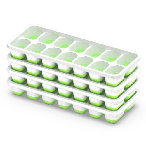 Chefaide Ice Cube Tray with Lid, 4 Pack Durable Stackable Ice Cube Trays for Freezer with Removable Lids, Easy-Release Plastic & Silicone Ice Tray for Cocktail, Coffee