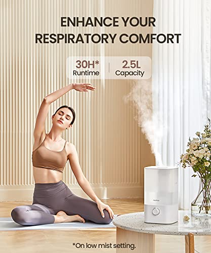 raydrop Humidifiers for Bedroom, 2.5L Top Fill Cool Mist Humidifiers for Home, Large Room, Baby, and Plant, Essential Oil Diffuser with Cycling 7 Color Lights, 360° Nozzle, Auto Shut-Off, White