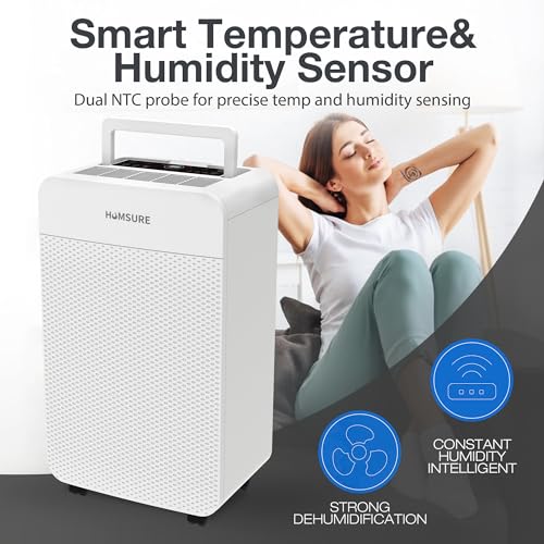 HUMSURE 4500 Sq. Ft 70 Pints Dehumidifier for Basement and Home, Bathroom, Bedroom, Equipped With Drainage Hose, Automatic Defrosting, 24-Hour Timer Function