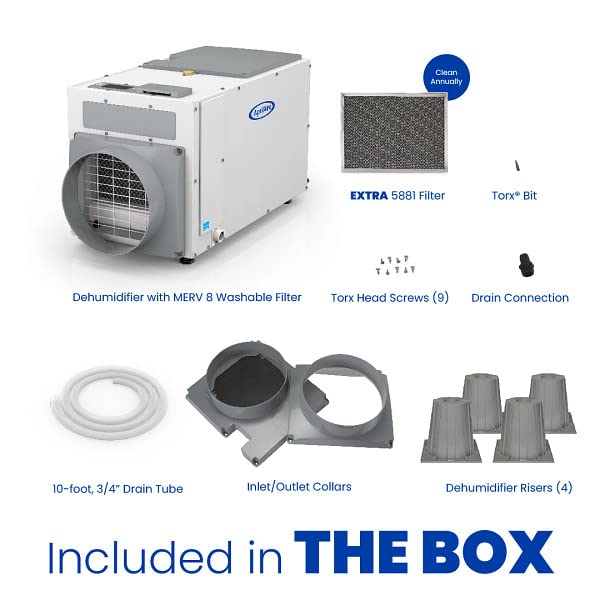 AprilAire E100 Pro Dehumidifier Bundle - 100 Pint Whole House Dehumidifier - Full Complete Kit - Crawl Spaces, Basements, Whole Homes, Commercial up to 5,500 sq. ft - 5 Year Warranty Included