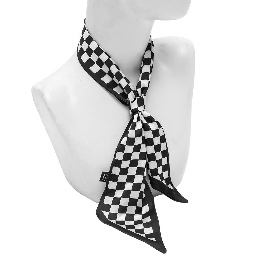 2 PCS Bag Handbag Handle Ribbon Scarf Head Band Hairband Halloween Checkerboard Print Neck Scarf Black and White