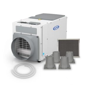 aprilaire e100 pro dehumidifier bundle - 100 pint whole house dehumidifier - full complete kit - crawl spaces, basements, whole homes, commercial up to 5,500 sq. ft - 5 year warranty included