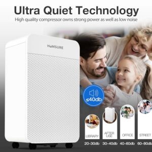 HUMSURE 4500 Sq. Ft 70 Pints Dehumidifier for Basement and Home, Bathroom, Bedroom, Equipped With Drainage Hose, Automatic Defrosting, 24-Hour Timer Function