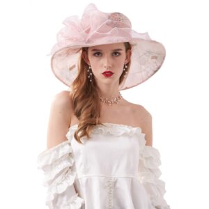 pink fascinators for women tea party, organza church kentucky derby fascinator bridal tea party wedding hat (style14-pink)