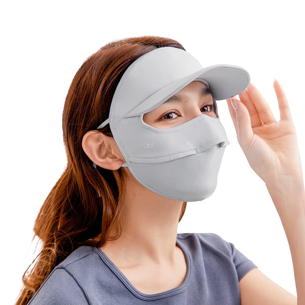 OHGOLF Women Anti UV Face Cover UPF 50+ Summer Full Face Mask Wide Brim Breathable Sunscreen Sports Face Covering SLN4M237T Grey