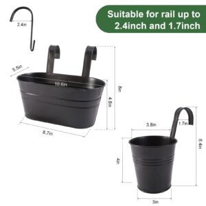 5pcs 5.5"x10.6" Metal Iron Hanging Flower Pots and 5pcs 3.8" Hanging Flower Pots Metal Iron Bucket Planter(Black)