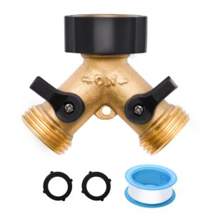 1/2/4 pack hose splitter, 2 way heavy duty brass garden hose splitter, for 3/4" hose connector, brass garden hose manifold with rubber washers & tapes(1 pack 2 way)