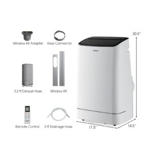 COSTWAY 15000 BTU Portable Air Conditioner, with Heat, Auto Swing 4-in-1 AC Unit for Rooms up to 800 Sq.Ft, with Built-in Dehumidifier, 24H Timer, Remote Control/APP Control & Window Kit