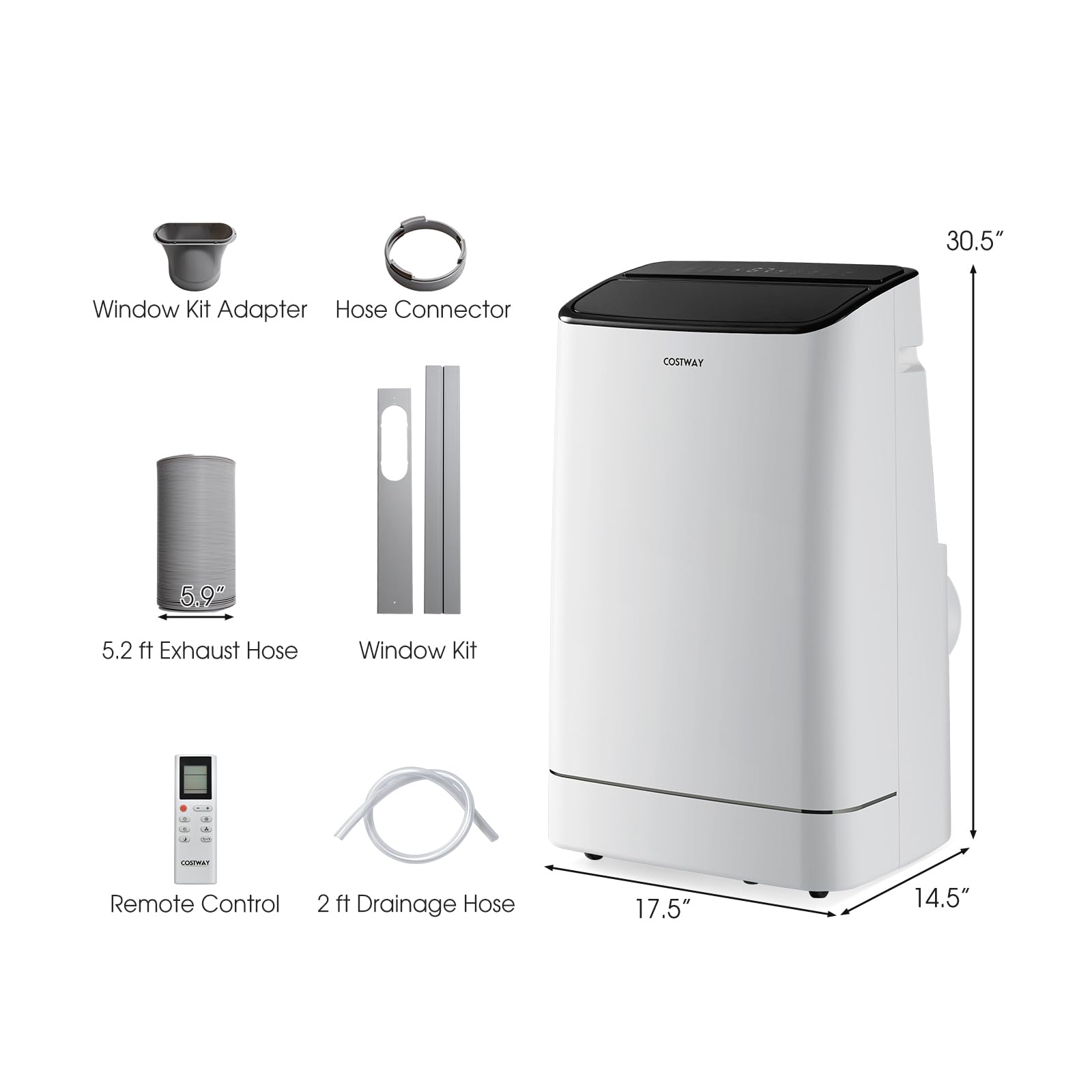 COSTWAY 15000 BTU Portable Air Conditioner, with Heat, Auto Swing 4-in-1 AC Unit for Rooms up to 800 Sq.Ft, with Built-in Dehumidifier, 24H Timer, Remote Control/APP Control & Window Kit