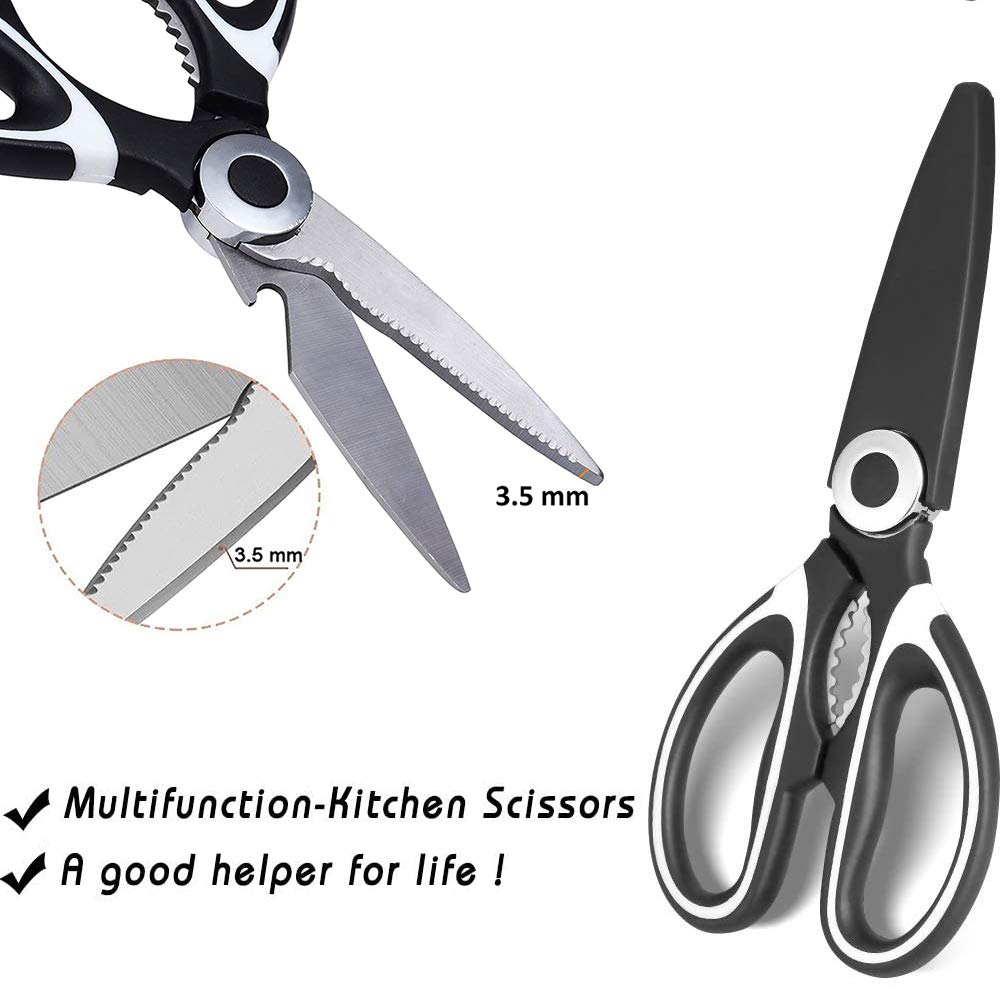 JSITON Ultra Sharp Premium Heavy Duty Kitchen Shears and Multi Purpose Scissors (Pack of 2,Black White & Black Red)