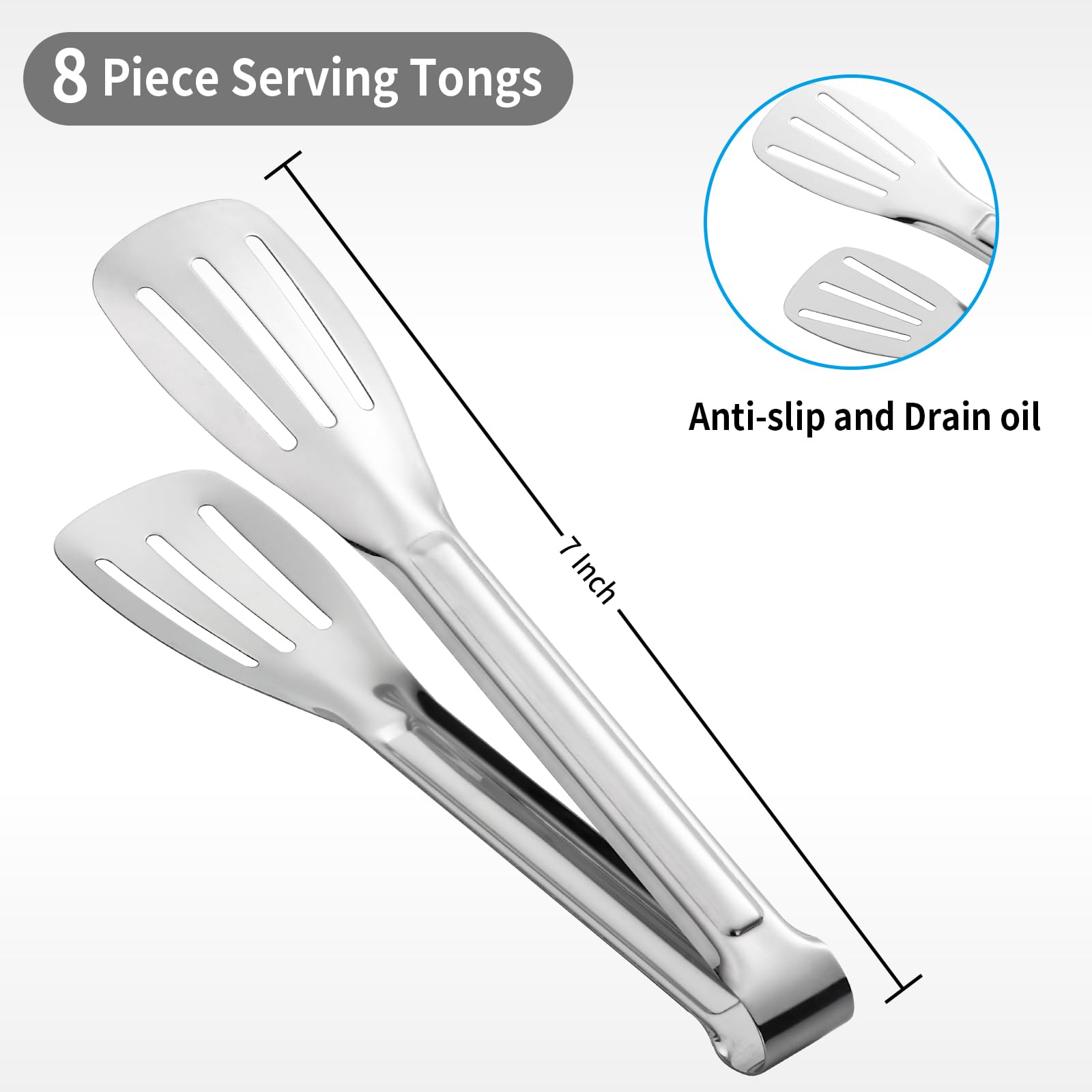 8 Pack 7 Inch Serving Tongs, Metal Tongs for Food, Food-Grade Stainless Steel Small Cooking Appetizers, Kitchen Food Tongs,Dishwasher Safe