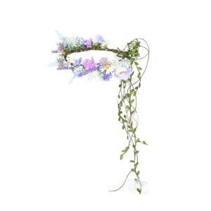 dreamlily boho wedding floral crown woodland fairy crown flower girl rose crown hair wreath with tail dfs28 (lavender)