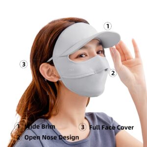 OHGOLF Women Anti UV Face Cover UPF 50+ Summer Full Face Mask Wide Brim Breathable Sunscreen Sports Face Covering SLN4M237T Grey