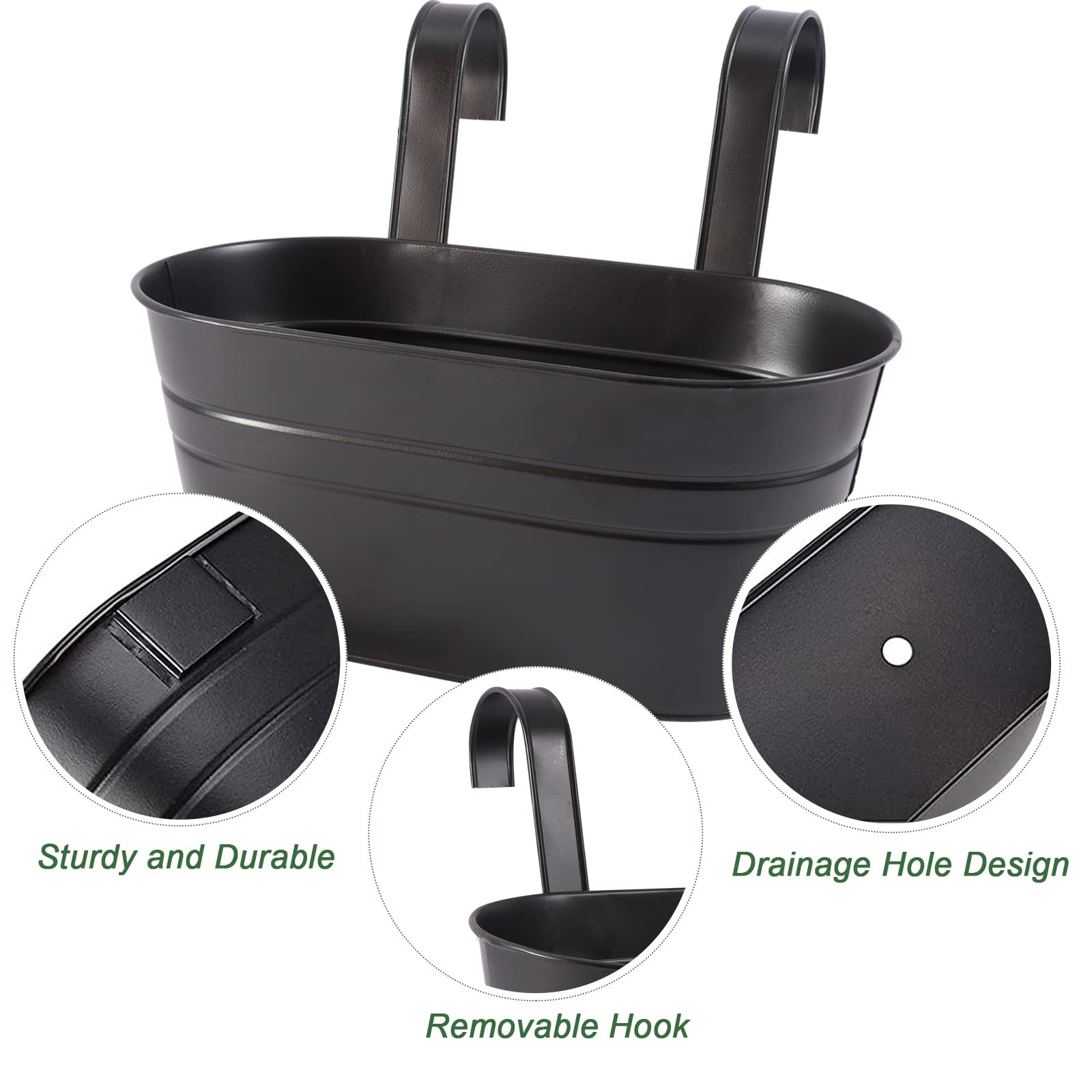 5pcs 5.5"x10.6" Metal Iron Hanging Flower Pots and 5pcs 3.8" Hanging Flower Pots Metal Iron Bucket Planter(Black)