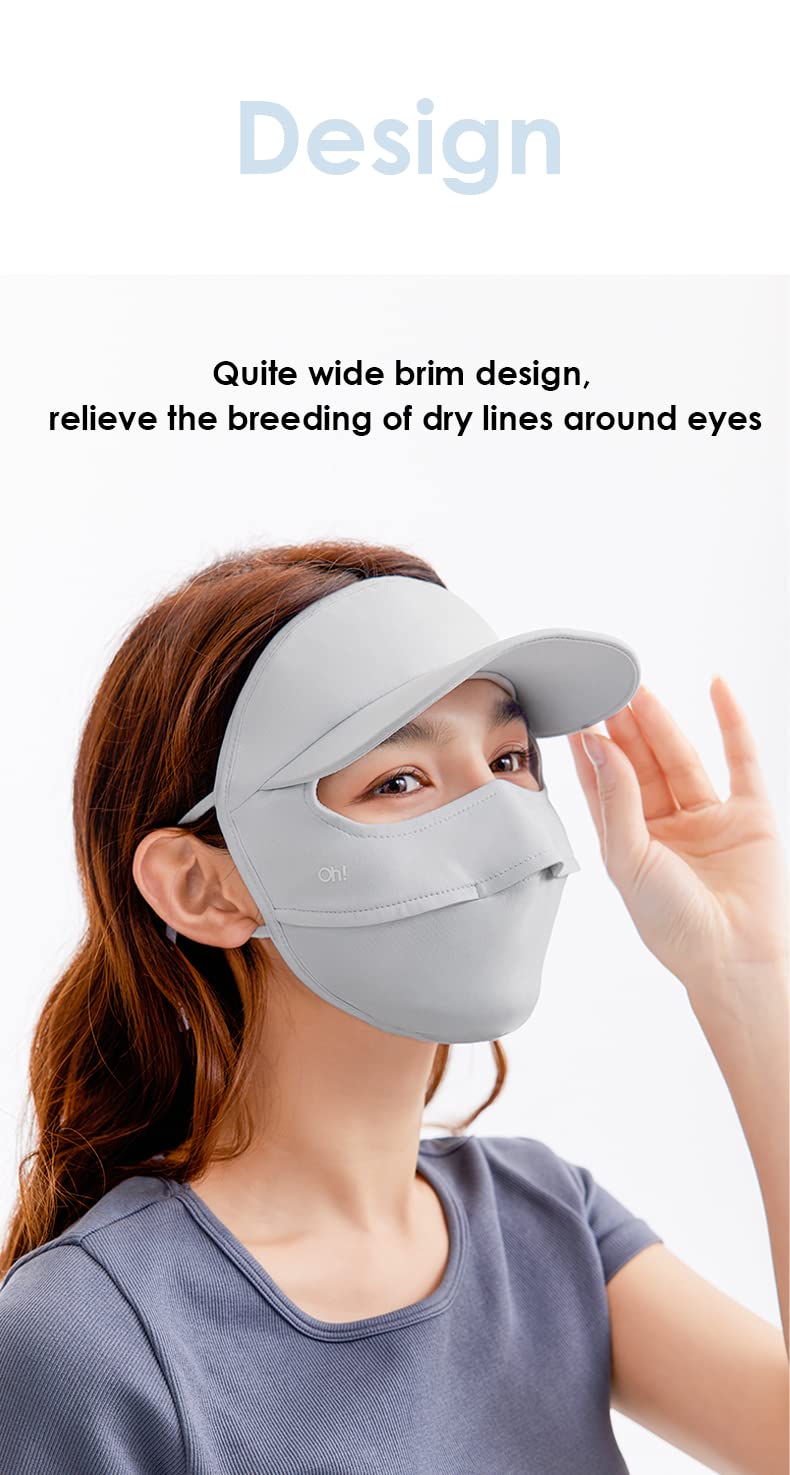 OHGOLF Women Anti UV Face Cover UPF 50+ Summer Full Face Mask Wide Brim Breathable Sunscreen Sports Face Covering SLN4M237T Grey