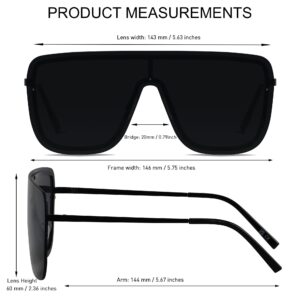 LYZOIT Rimless Oversized Square Sunglasses for Women Men Flat Top Shield Frameless Sun Glasses Super Dark Black Shades sensitive eyes