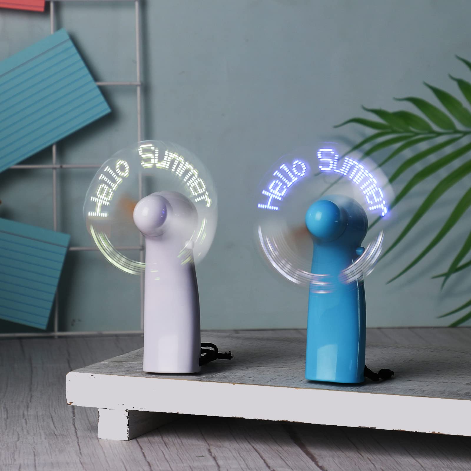 Kittmip 24 Pcs Portable Handheld Fan Mini Battery Powerful Fan Hello Summer LED Fan Small Personal Fan Party Favor Summer Gift for Travel Office Outdoor