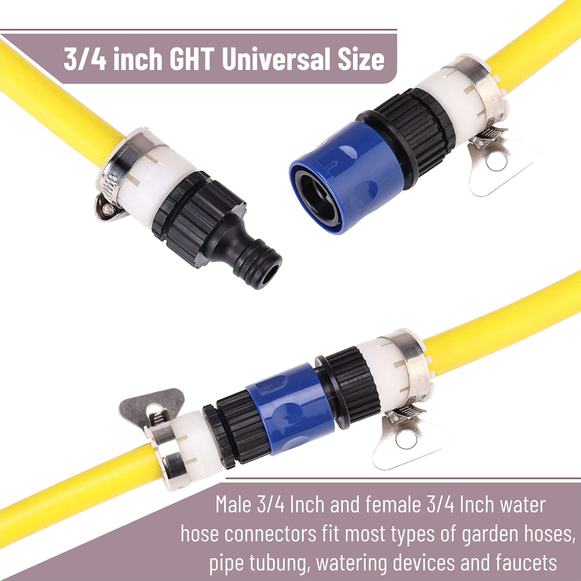 Bates- Garden Hose Quick Connectors, 4 Set, 3/4 Inch, Male and Female, Plastic Hose Connector, Garden Hose Quick Connect Hose Fittings, Water Hose Quick Connect Fittings, Quick Release Hose Connector