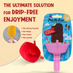 THE ORIGINAL Pop No Drop Popsicle Holder - Mess-Free Frozen Treats Holder with Straw - Drip Free, BPA Free & Dishwasher Safe - No Drip Ice Pop Popsicle Holders for Kids and Adults - PINK w/Header