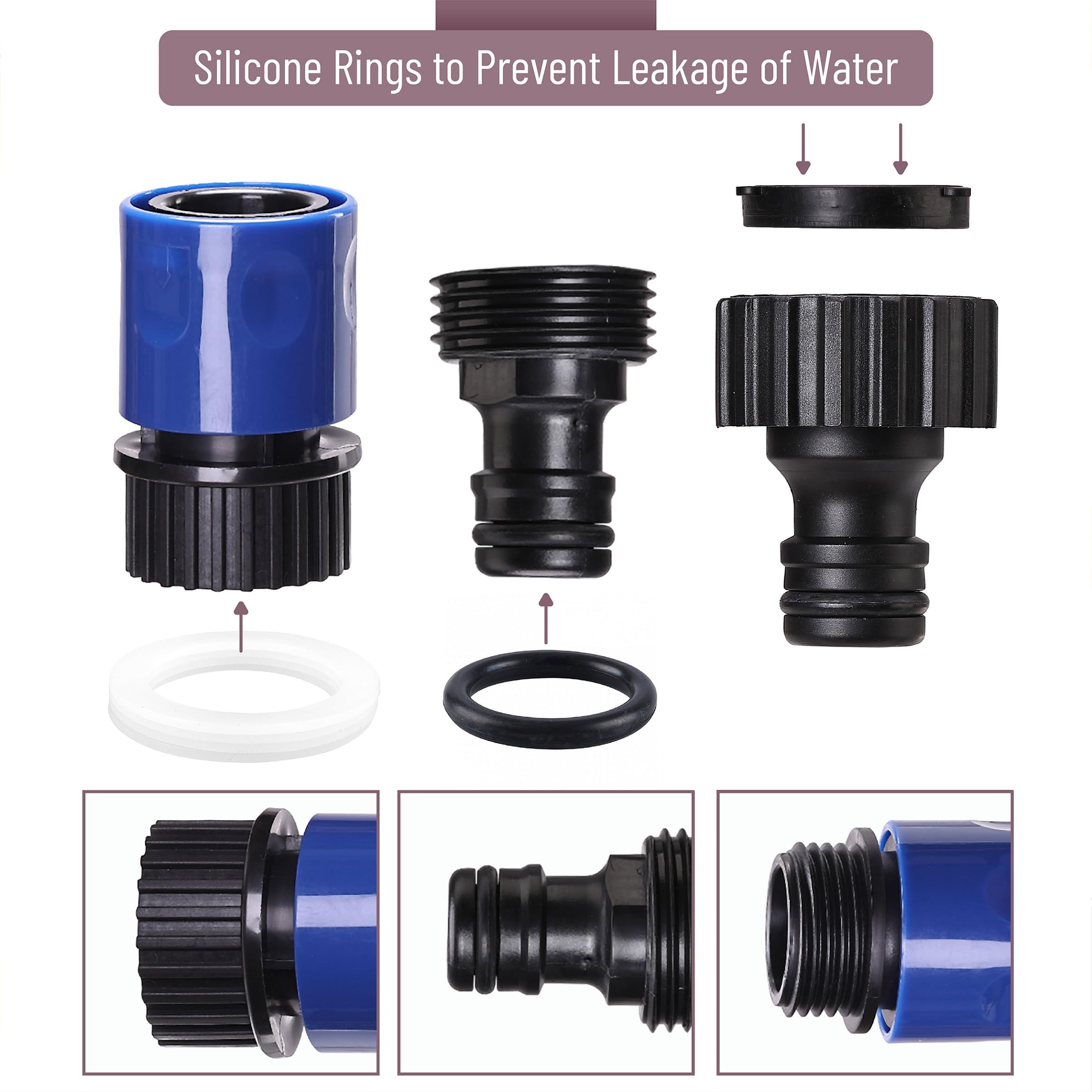 Bates- Garden Hose Quick Connectors, 4 Set, 3/4 Inch, Male and Female, Plastic Hose Connector, Garden Hose Quick Connect Hose Fittings, Water Hose Quick Connect Fittings, Quick Release Hose Connector