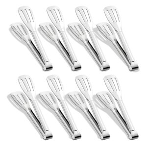 8 pack 7 inch serving tongs, metal tongs for food, food-grade stainless steel small cooking appetizers, kitchen food tongs,dishwasher safe