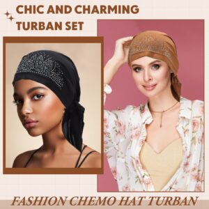 Mumufy 12 Pcs Chemo Head Scarf Pre Tied Stretchy Head Wrap Hair Turban Alopecia Durag for Women Rhinestone Bandana Skull Cover Scarf Headbands for Women Cold Caps for Chemotherapy to Prevent Hair Loss