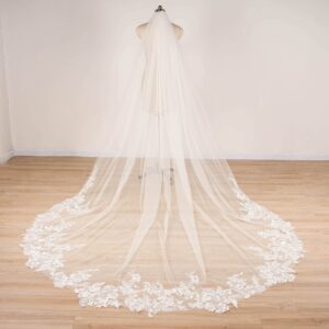 ELAWBTY 1 T Floral Lace 3 4 5 M Long Wedding Bridal Veil F22 Ivory