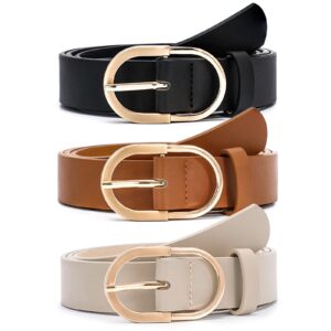 vonmelli 3 pack women's belts for jeans pants fashion gold buckle ladies dress belt black brown beige s