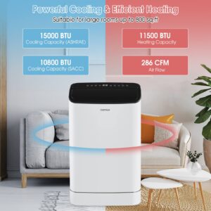 COSTWAY 15000 BTU Portable Air Conditioner, with Heat, Auto Swing 4-in-1 AC Unit for Rooms up to 800 Sq.Ft, with Built-in Dehumidifier, 24H Timer, Remote Control/APP Control & Window Kit