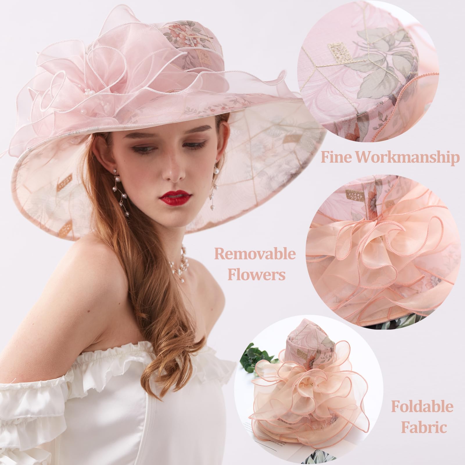 Pink Fascinators for Women Tea Party, Organza Church Kentucky Derby Fascinator Bridal Tea Party Wedding Hat (Style14-Pink)