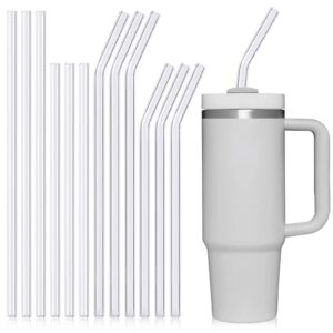 [12 pcs] reusable glass straws shatter resistant - replacement glass straws for stanley 40 oz 30 oz 20 oz tumbler 12" x 10mm and 9" x 10mm each including 3 straight and 3 bent with 2 cleaning brush