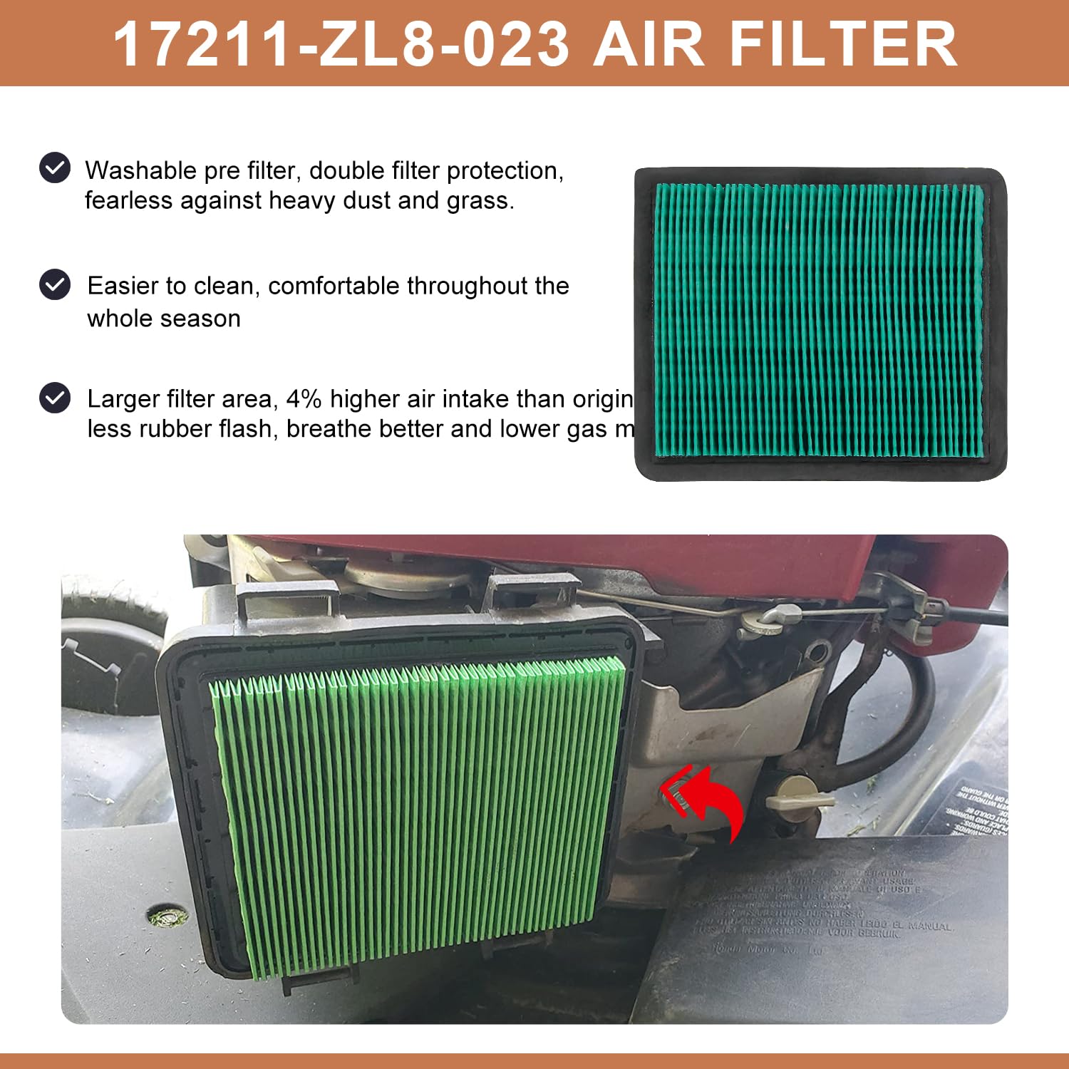 Powswopx 17211-ZL8-023 Air Filter Compatible for Honda GCV160 GCV190 GC190 GC160 HRX217 HRX217VKA HRR216 HRR216VKA Husqvarna HU700F 7021P HU700H TB130 Lawn Mower Air Cleaner Element - 2 Pack