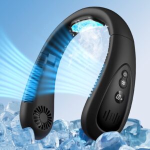 gaitir neck air conditioner, 5000mah portable neck fan with semiconductor cooling airflow bladeless usb rechargeable 3 speed personal fan