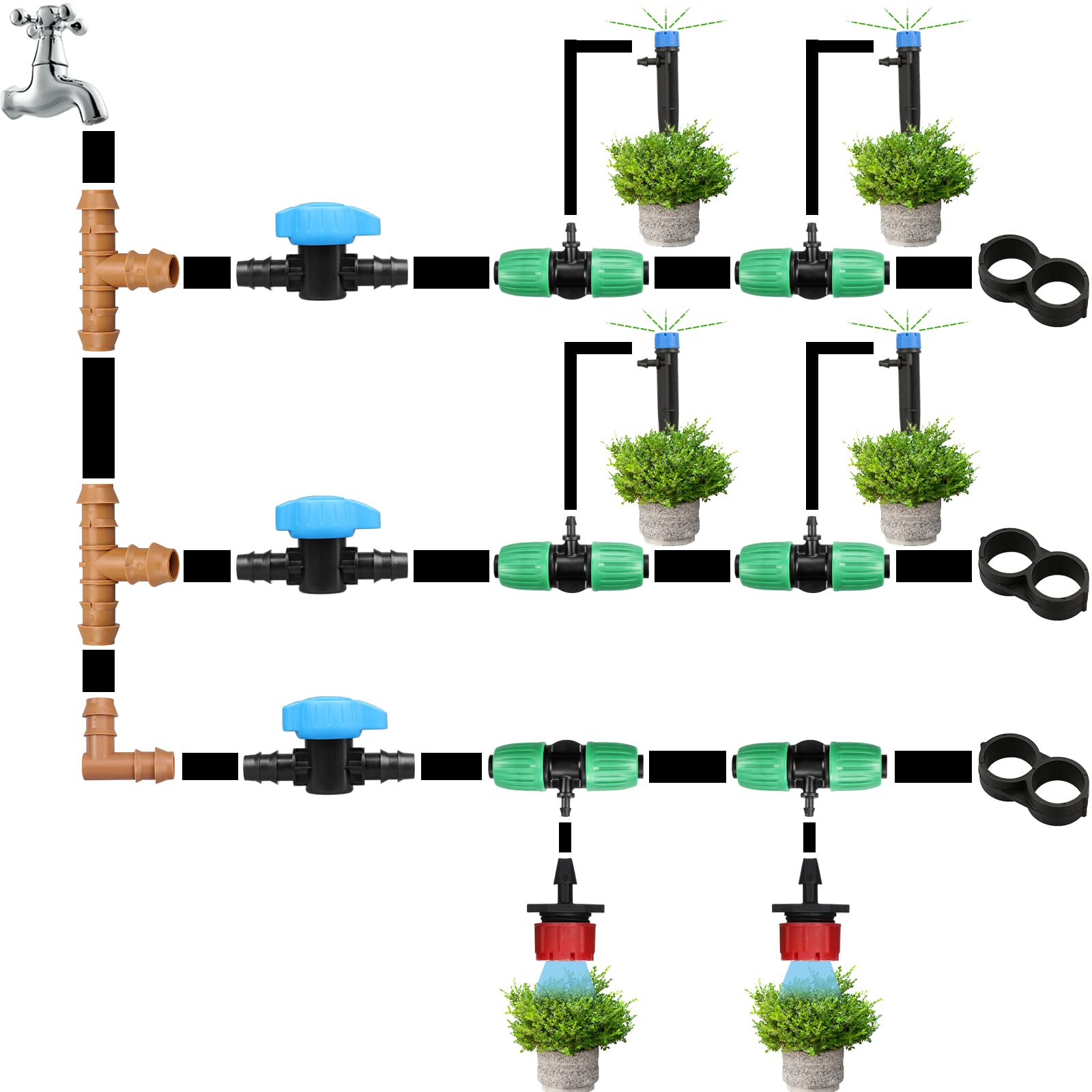 Arfun 6 Pack Drip Irrigation 1/2 inch Barbed Valve, Drip Line Parts 1/2" Shut Off Valve Fits for 1/2 Inch Drip Irrigation Tubing (.570-.620" ID) for Drip or Sprinkler Systems