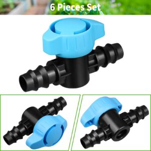 Arfun 6 Pack Drip Irrigation 1/2 inch Barbed Valve, Drip Line Parts 1/2" Shut Off Valve Fits for 1/2 Inch Drip Irrigation Tubing (.570-.620" ID) for Drip or Sprinkler Systems