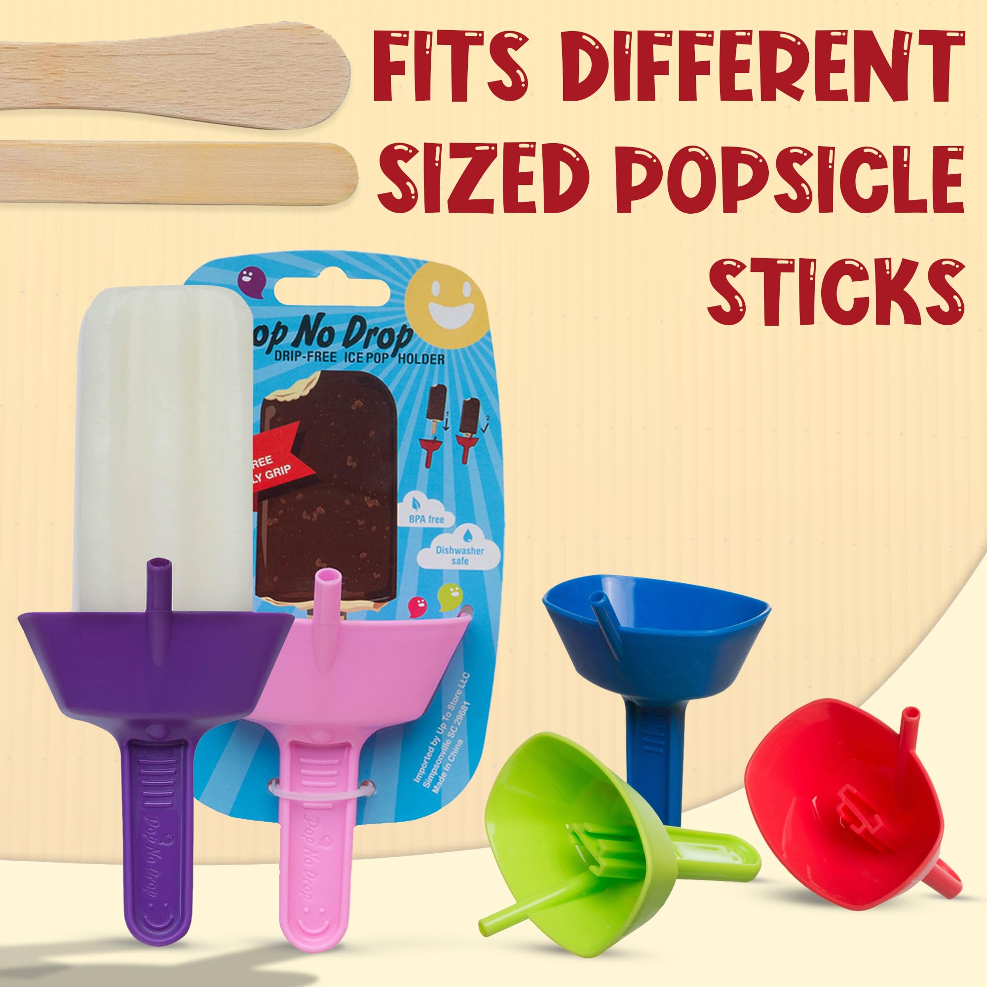 THE ORIGINAL Pop No Drop Popsicle Holder - Mess-Free Frozen Treats Holder with Straw - Drip Free, BPA Free & Dishwasher Safe - No Drip Ice Pop Popsicle Holders for Kids and Adults - PINK w/Header