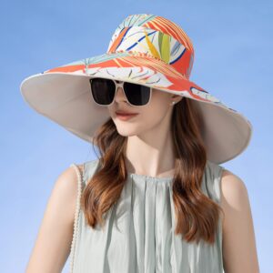 HUAMULAN Women Wide Brim Summer Sun Hat Wired Edge Floral Beach Fishing Bucket Hats Reversible Foldable Travel UV Protection