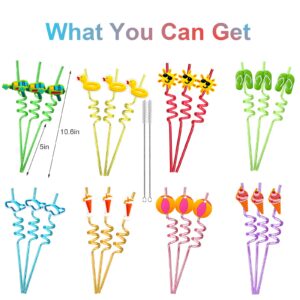 24 Beach Drinking Straws Beach Ball Pool Summer Birthday Party Supplies Decorations with 2 PCS Cleaning Brushes