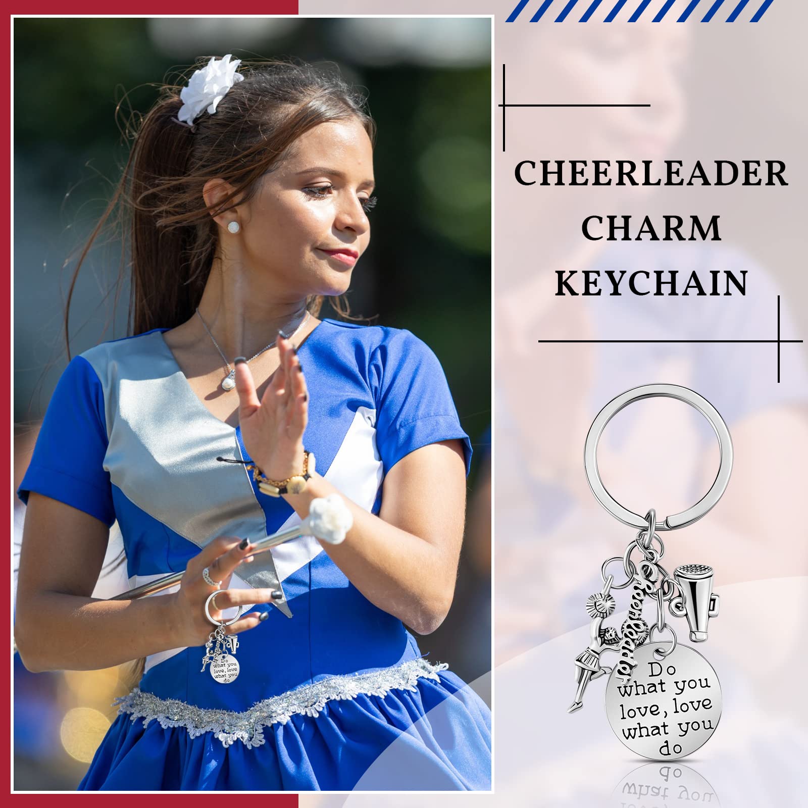 Henoyso Cheerleader Charm Keychain Cheerleading Gifts Cheer Stuff Cheer Team Gifts Cheer Jewelry for Girls Women (24 Pcs)